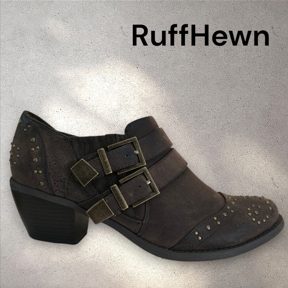 Ruff Hewn | Shoes | Ruff Hewn Nadine Brown Zip Ankle Boots Rivet ...